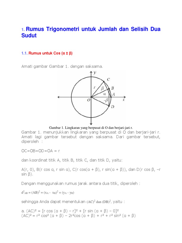 Rumus Trigonometri Untuk Jumlah Dan Selisih Dua Sudut - Kel 3 Sem 2 | PDF