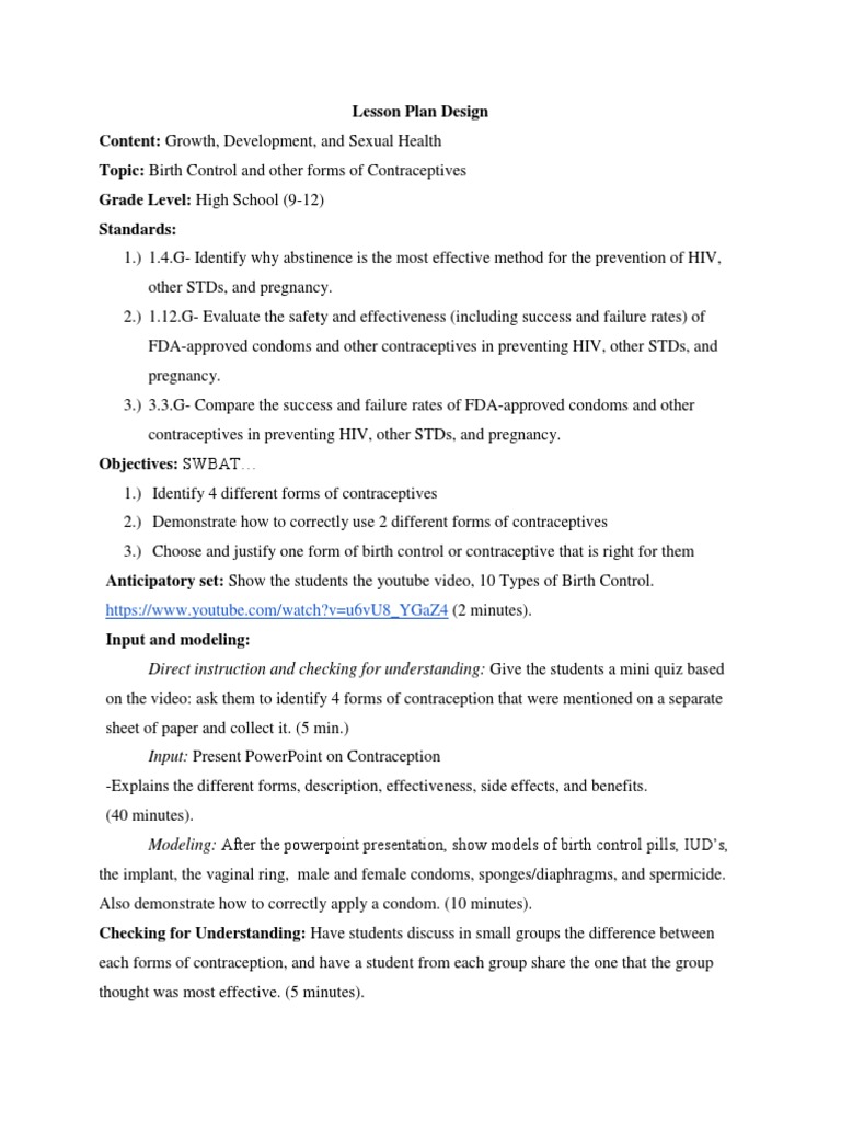 Lesson Plan Design | PDF | Birth Control | Condom