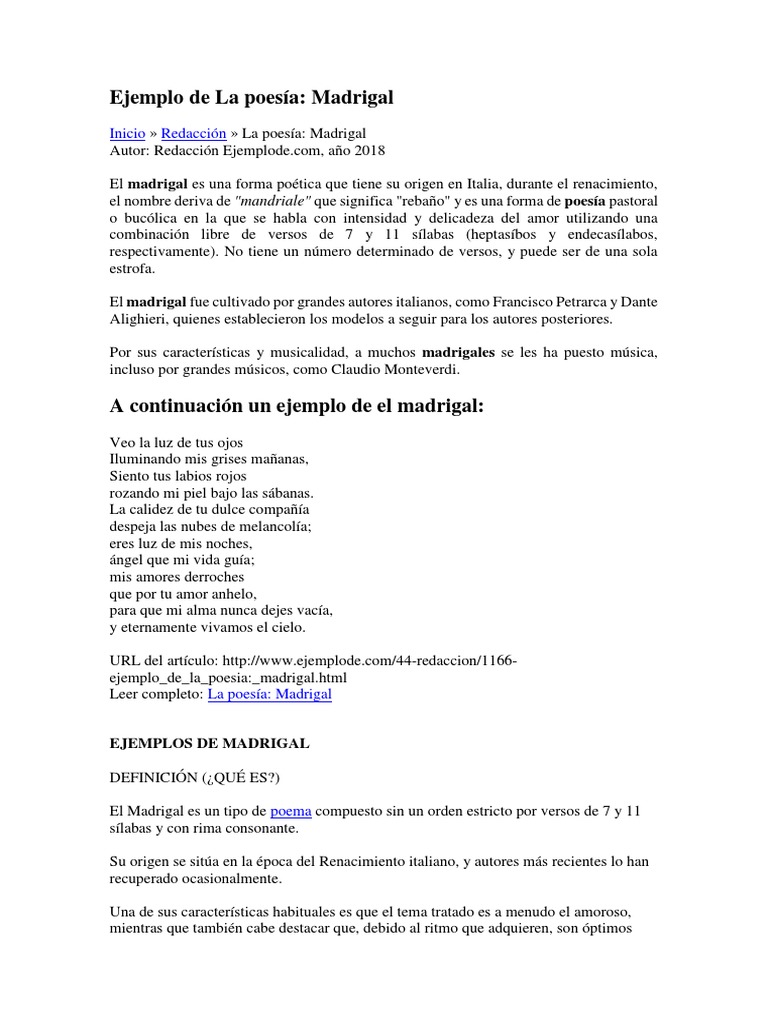 El Madrigal-Concepto y Ejemplos | PDF | Poesía | Rima
