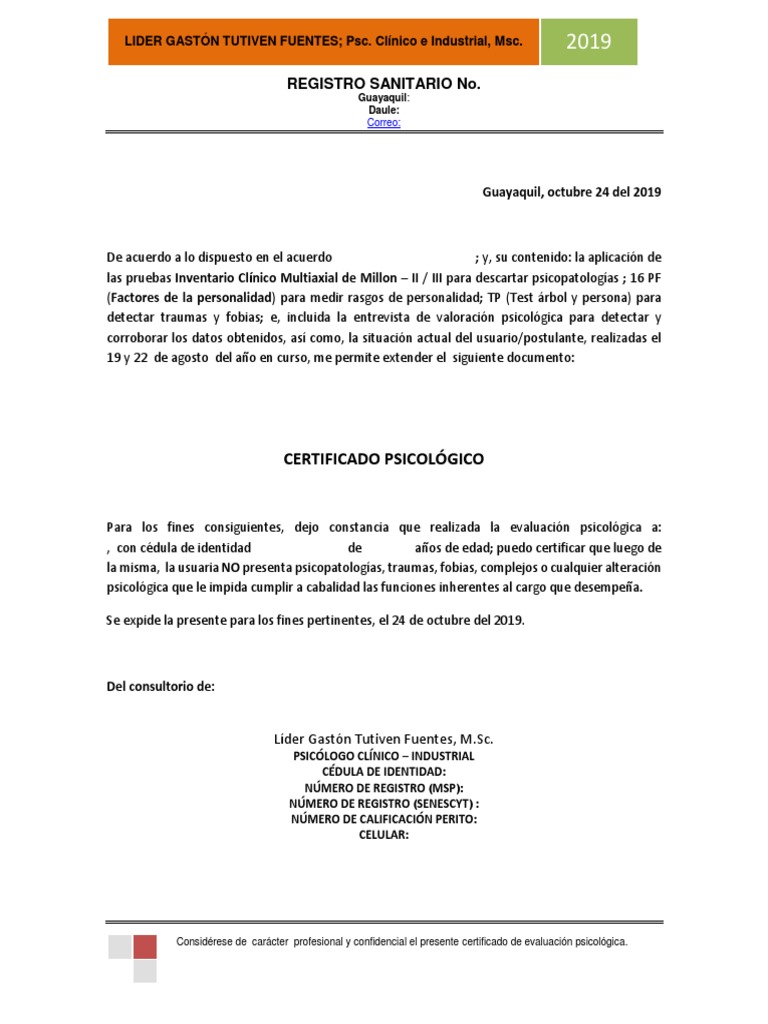 Plantilla De Certificado De Psicología