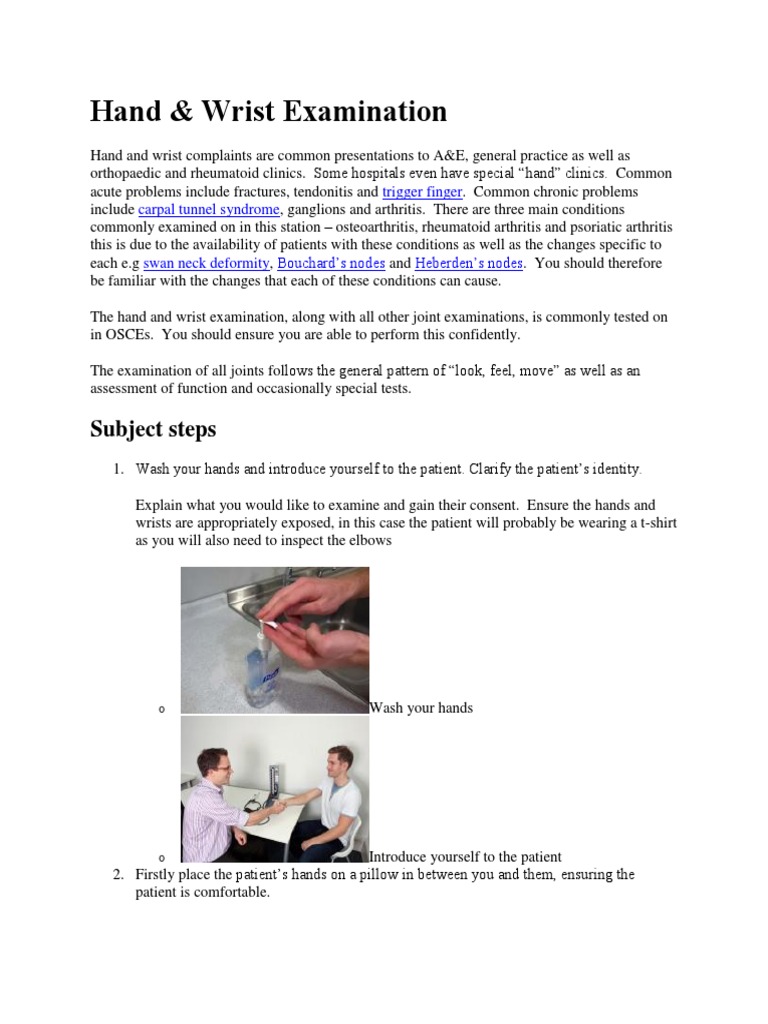 Hand & Wrist Examination: Subject Steps | PDF | Thumb | Hand