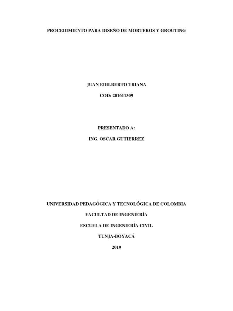 Procedimiento para Diseño de Morteros y Grouting | PDF | Cemento | Mortero (Albañilería)