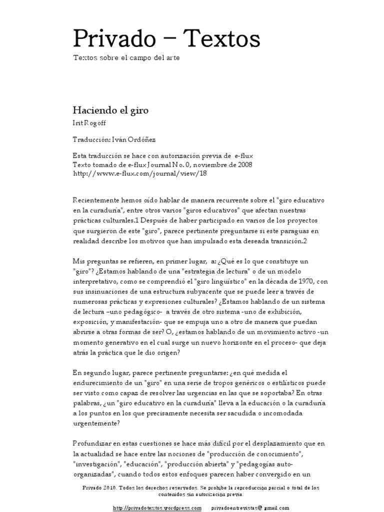 Haciendo El Giro Irit Rogoff | PDF | Verdad | Aprendizaje