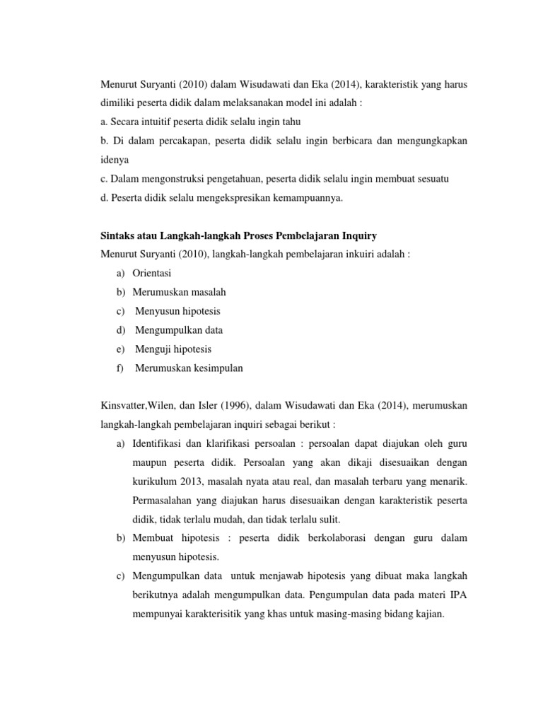 Sintaks Atau Langkah-Langkah Proses Pembelajaran Inquiry | PDF