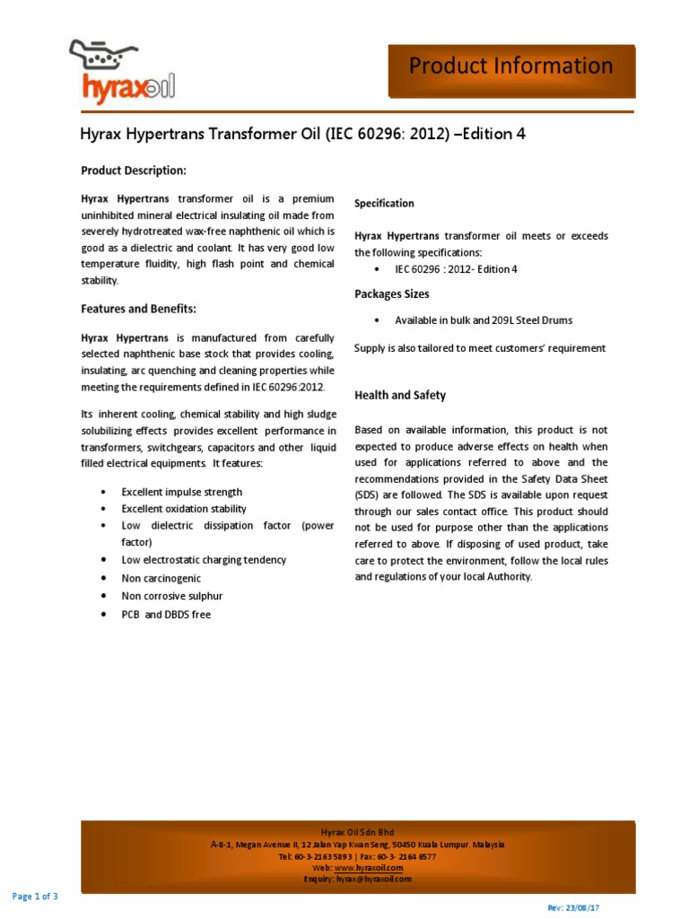 Hypertrans Iec 60296 2012 (Latest 2017) | PDF | Chemistry | Materials