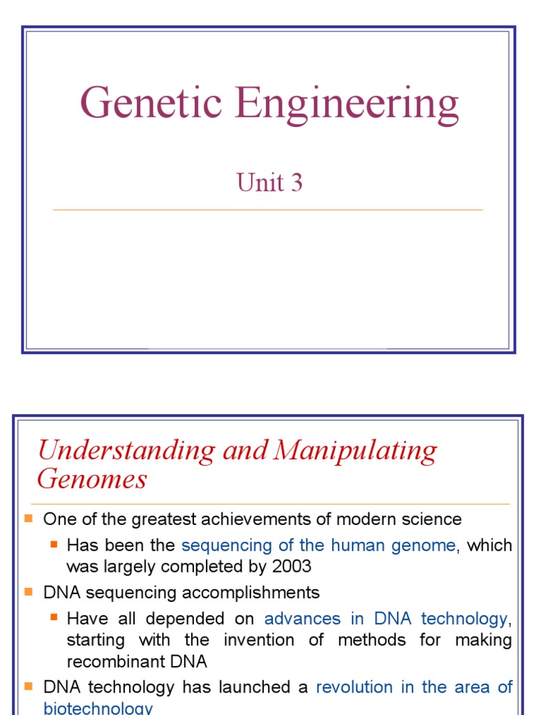 Genetic Engineering: Unit 3 | PDF | Molecular Cloning | Restriction Enzyme