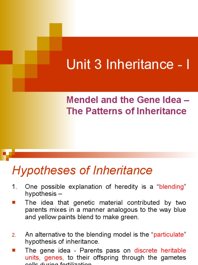 Unit 3 Inheritance - I: Mendel and The Gene Idea - The Patterns of ...