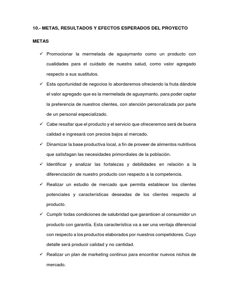 10.-Metas, Resultados Y Efectos Esperados Del Proyecto | Business ...