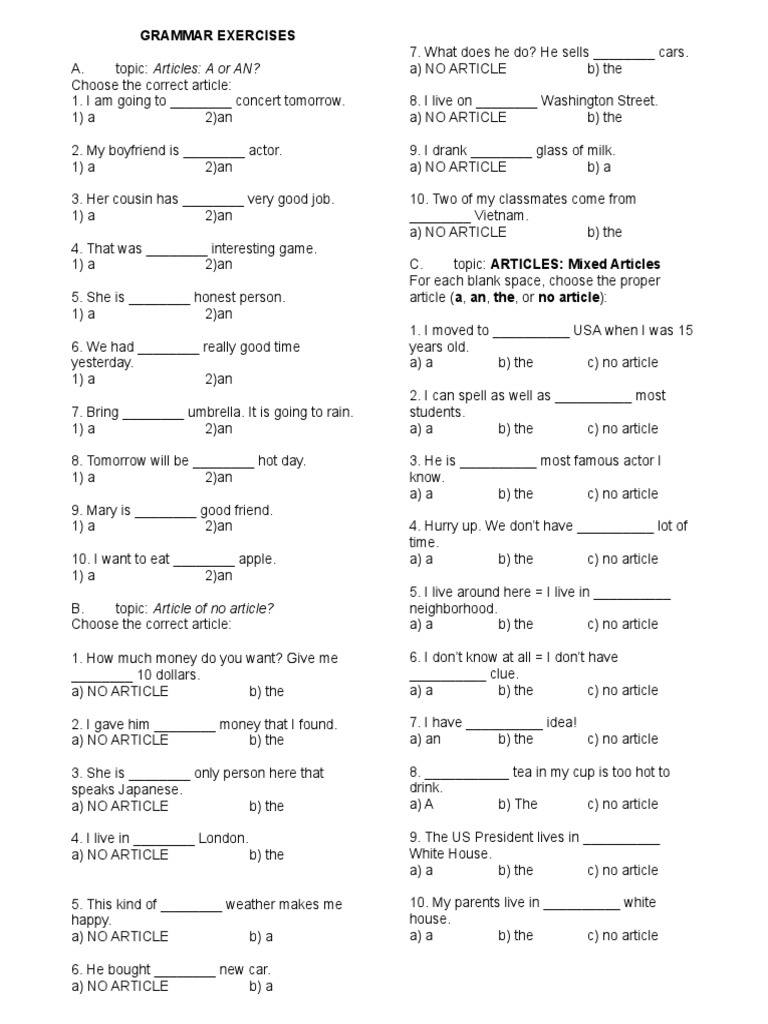 Grammar Exercise | PDF