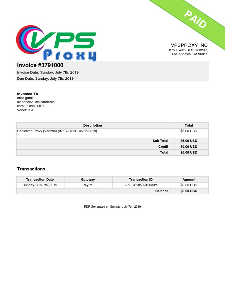 Invoice #3791000: Vpsproxy Inc | PDF | Business