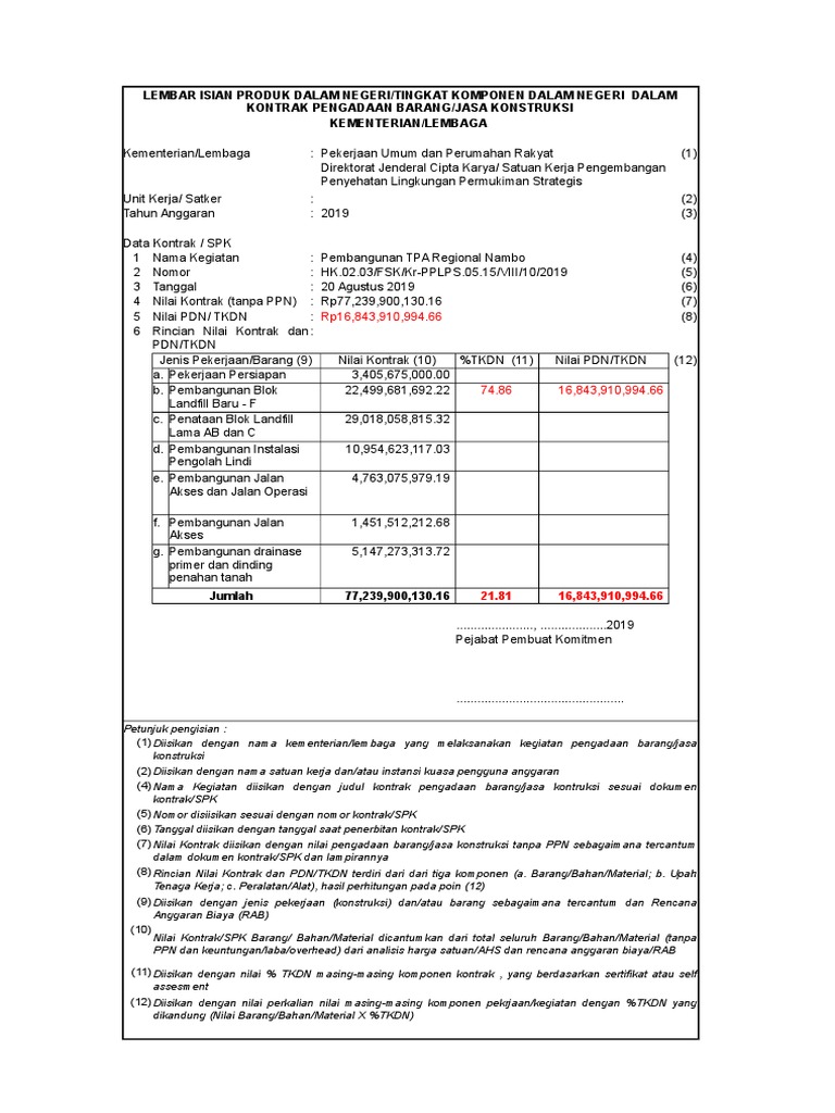 Form TKDN 1 Contoh Pengisian | PDF