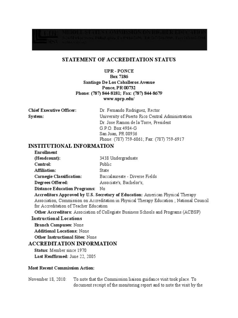 Statement of Accreditation Status | PDF | Governance | Higher Education