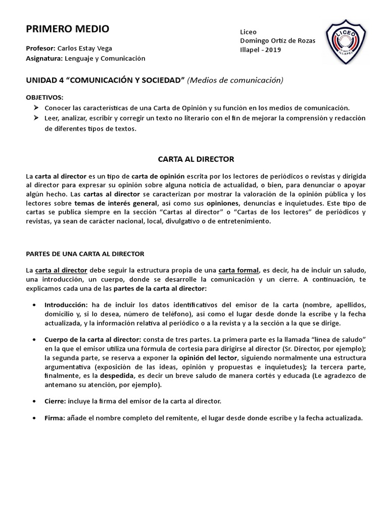 Estructura y Ejemplos de Carta al Director | PDF | Medios de ...