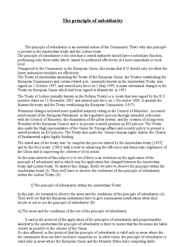 Principle of Subsidiarity | Maastricht Treaty | European Union