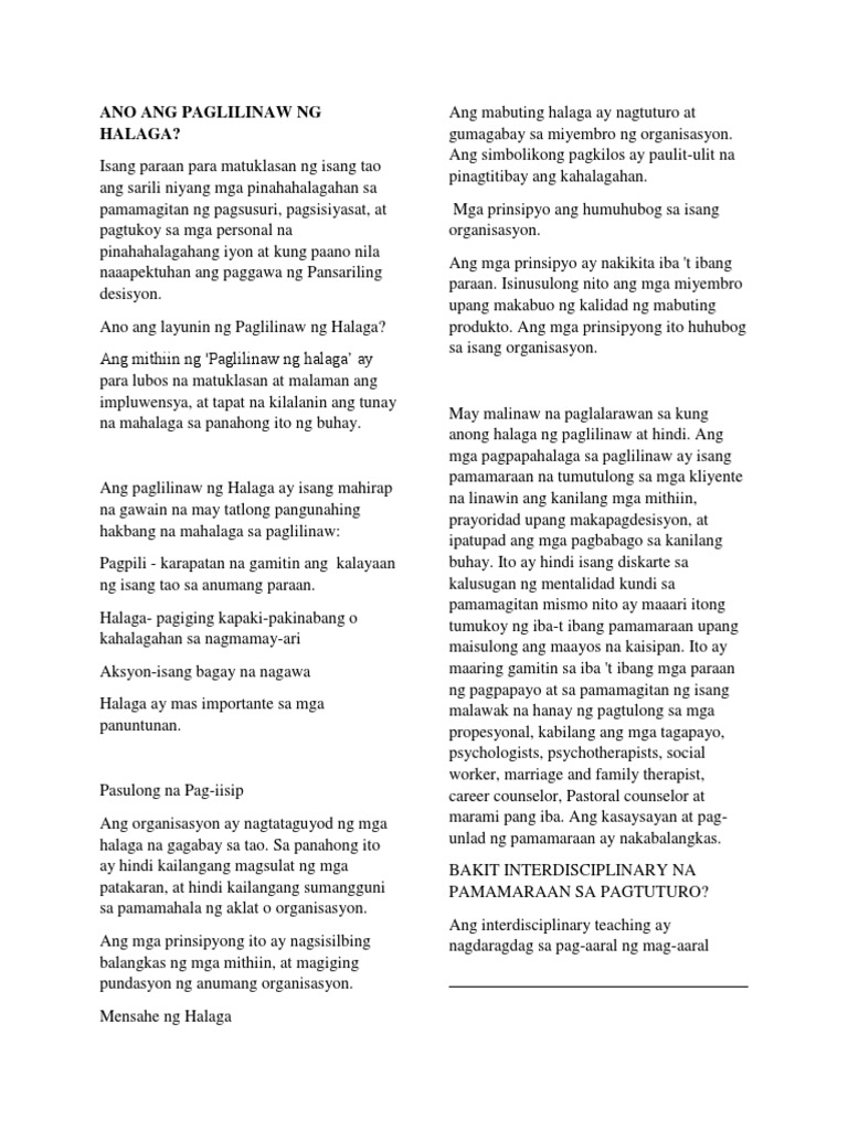 Ano Ang Paglilinaw NG Halaga | PDF