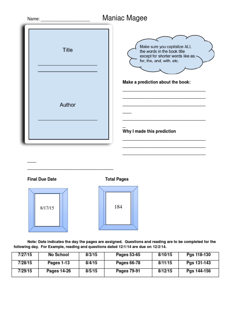 Maniac Magee Novel Packet | PDF | Baseball Field | Narration