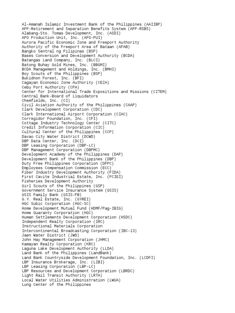 GOCC Companies in The Philippines | PDF | Philippines | Economy Of The ...