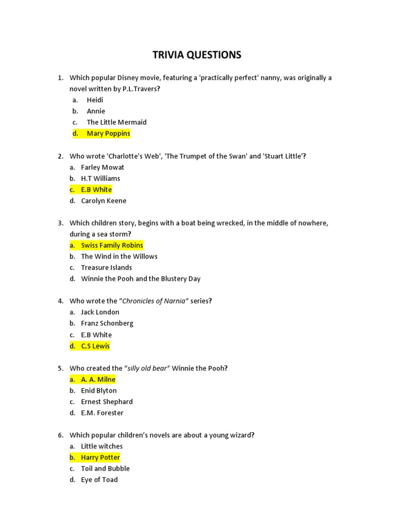 Trivia Questions | PDF