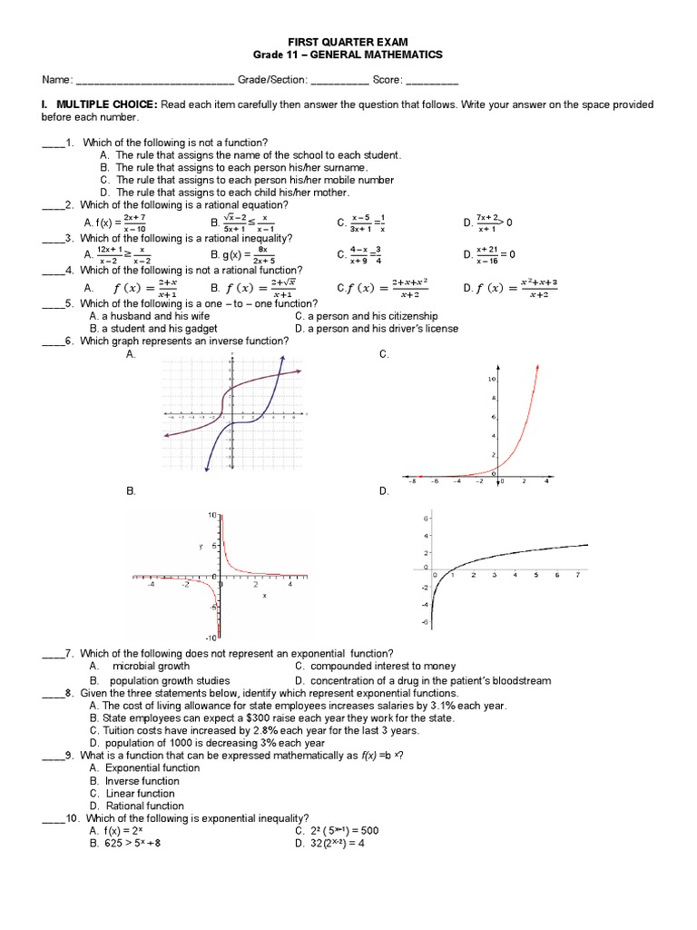 First Quarter Exam Grade 11 - General Mathematics | PDF | Interest ...