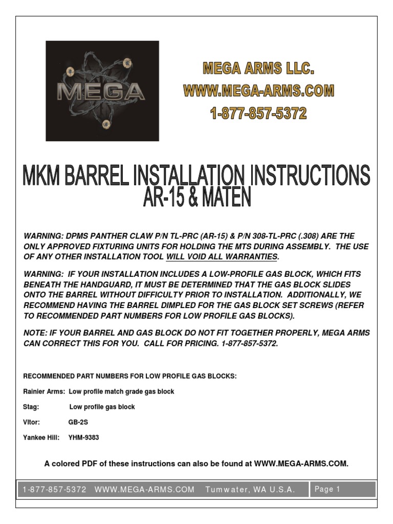 Mega Arms Maten 308 MKM Barrel Installation Instructions | PDF | Nut ...