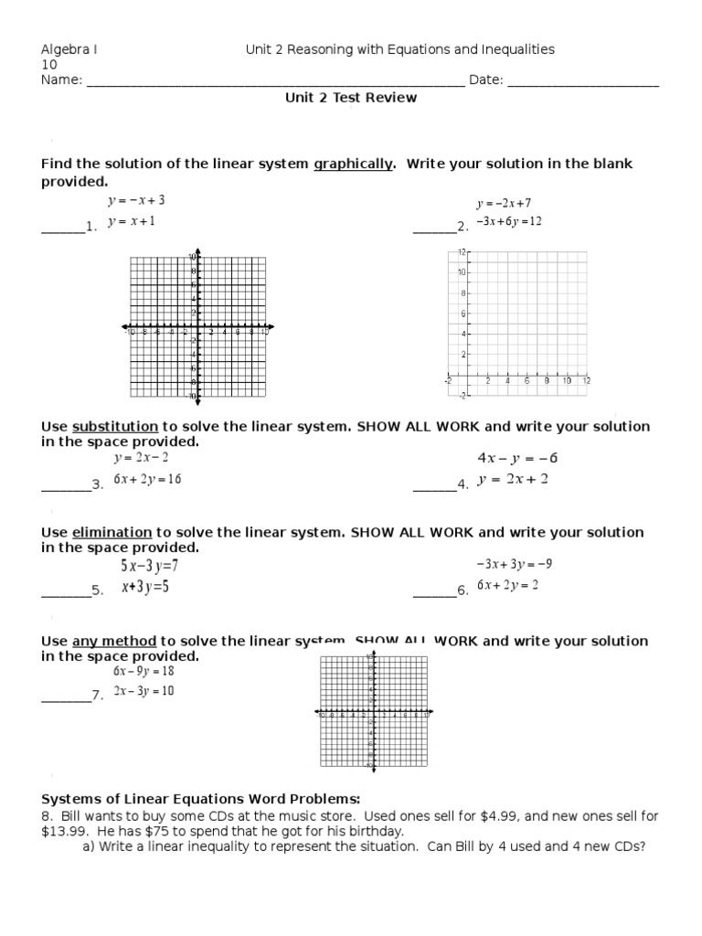Systems of Inequalities Study Guide | PDF | System Of Linear Equations ...