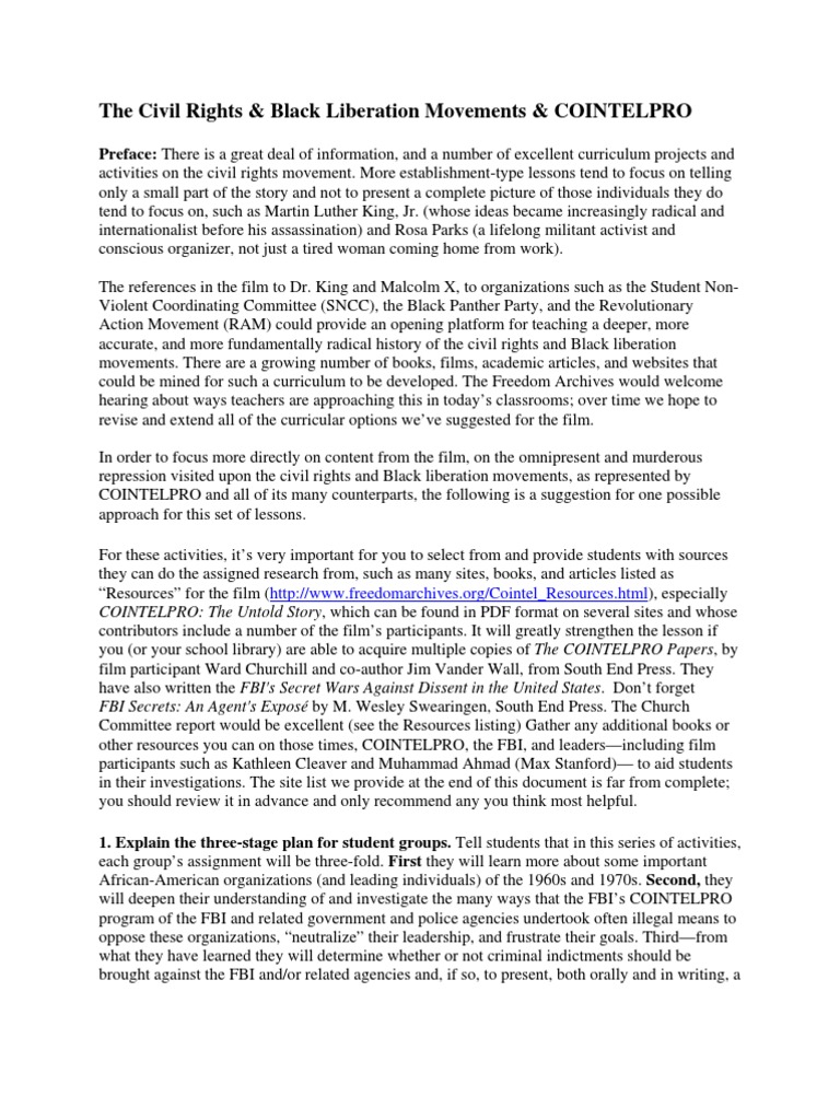 COINTELPRO's Impact on Black Movements | PDF | Student Nonviolent ...