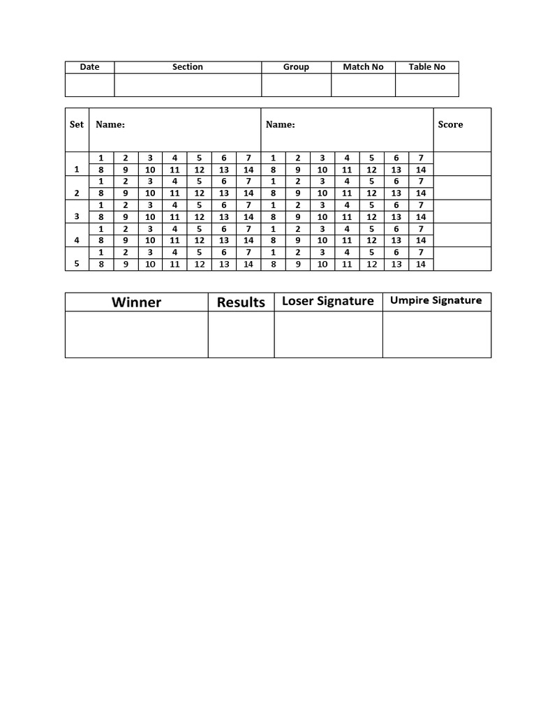 Sports Match Score Sheet Template | PDF