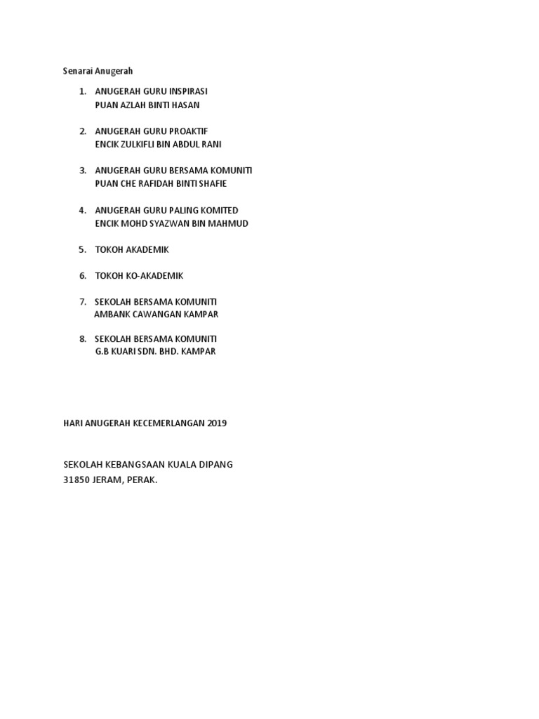 Senarai Anugerah Pdf