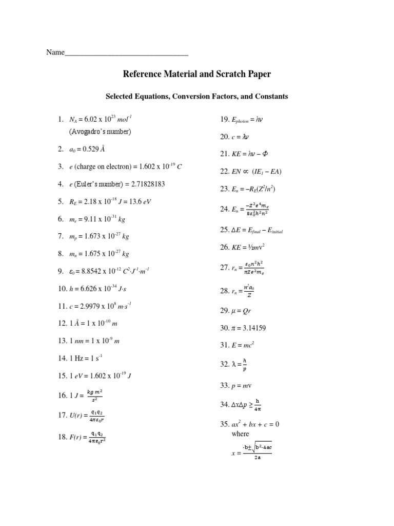 Reference Material and Scratch Paper: Name | PDF