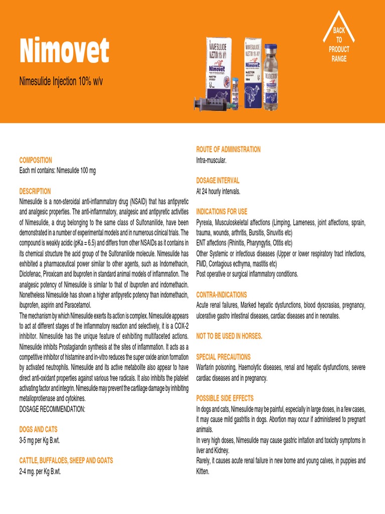 Nimovet | PDF | Nonsteroidal Anti Inflammatory Drug | Drugs