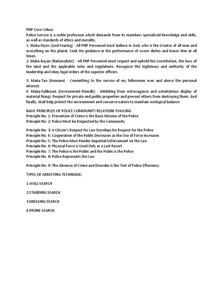 PNP Core Values | PDF