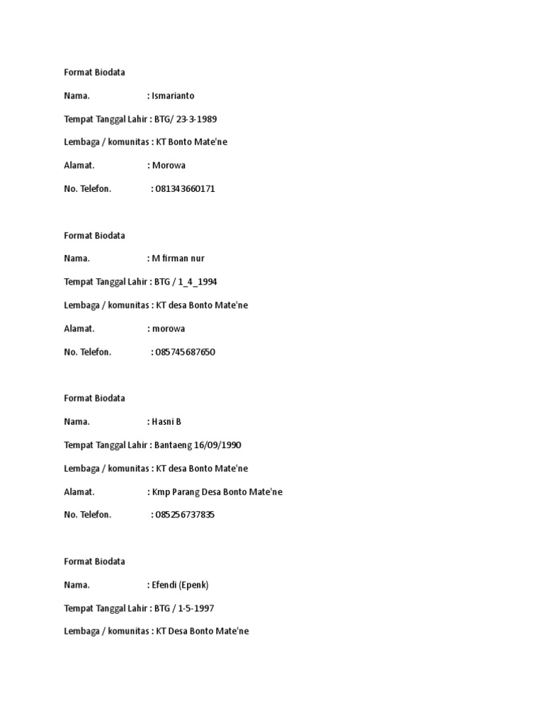 Format Biodata Wps Office Pdf Politik Olahraga Rekreasi