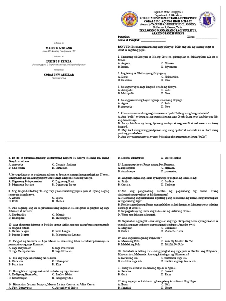Second Quarter Exam Ap8 | PDF