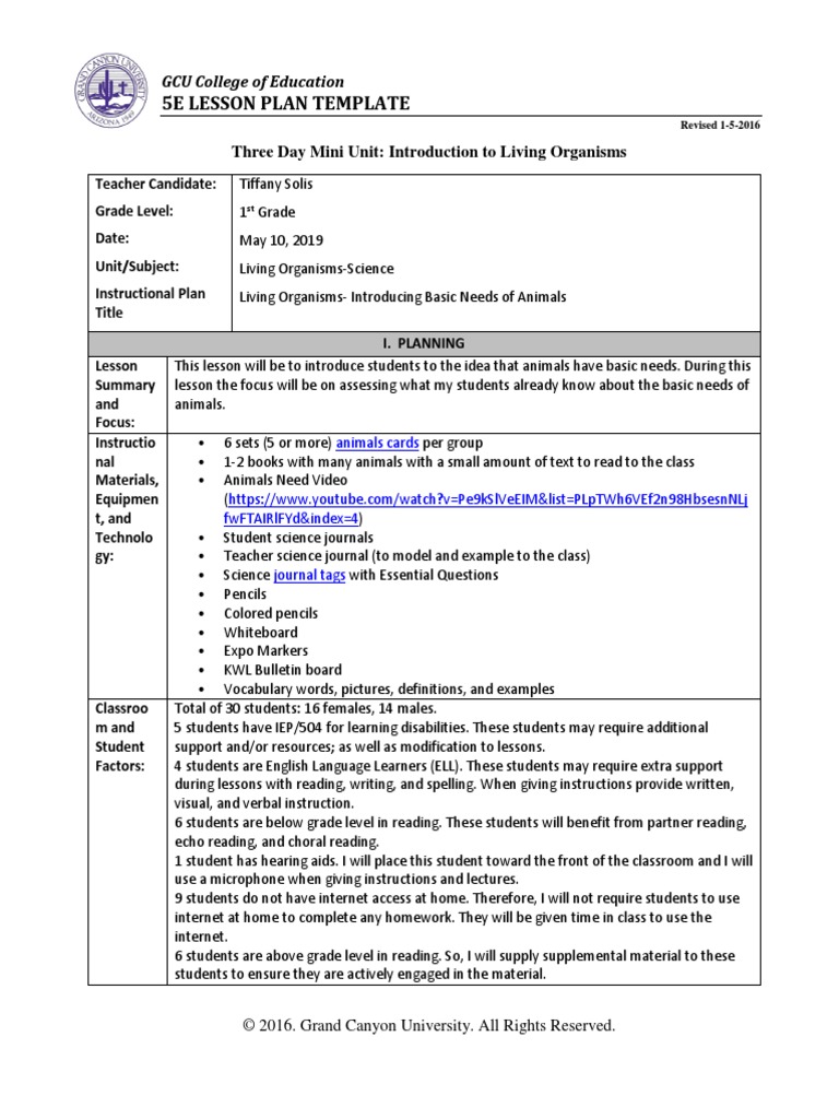 5E Lesson Plan Template: GCU College of Education | PDF | Educational ...