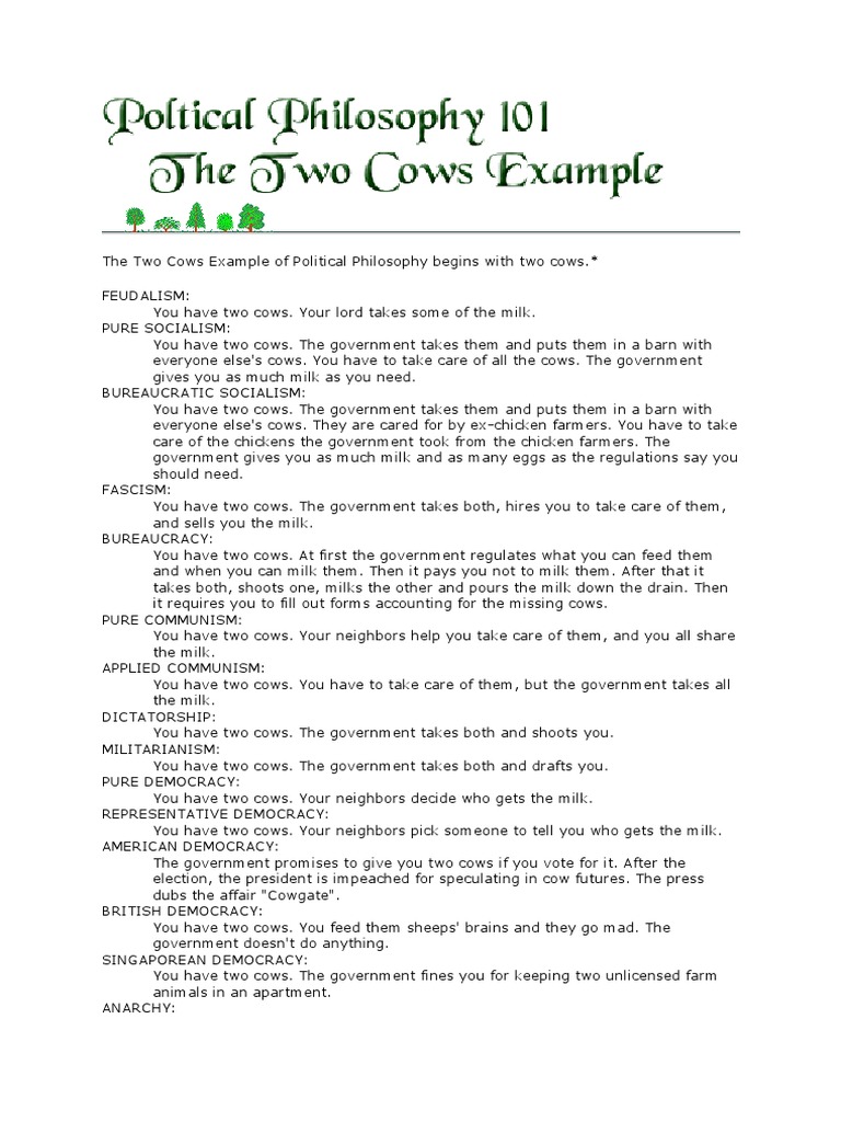 The Two Cows Example of Political Philosophy Begins With Two Cows | PDF ...