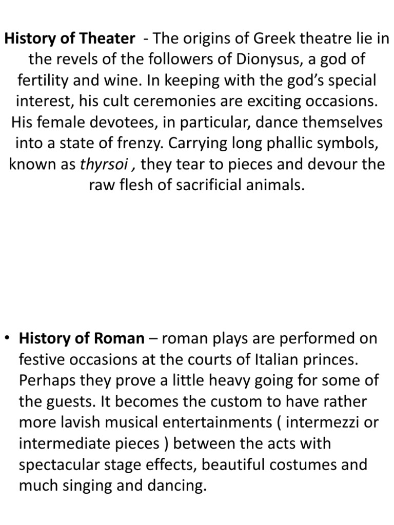 History of Theater - The Origins of Greek Theatre Lie in | PDF ...