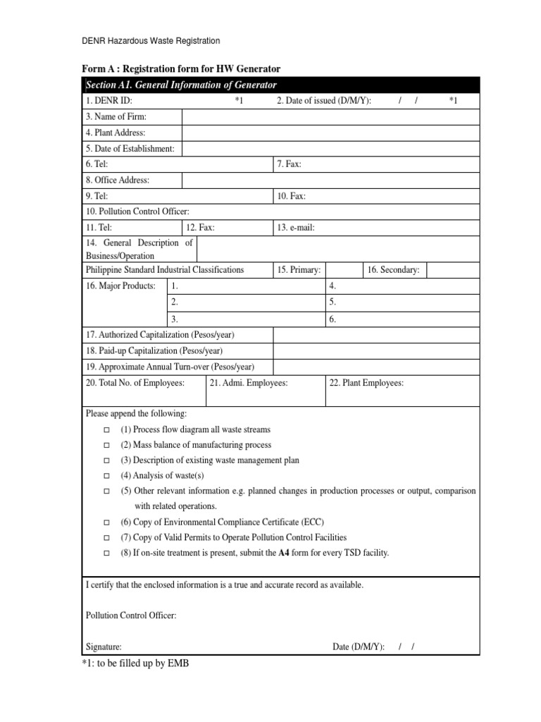 HW Generator Denr Form | PDF | Hazardous Waste | Waste Management
