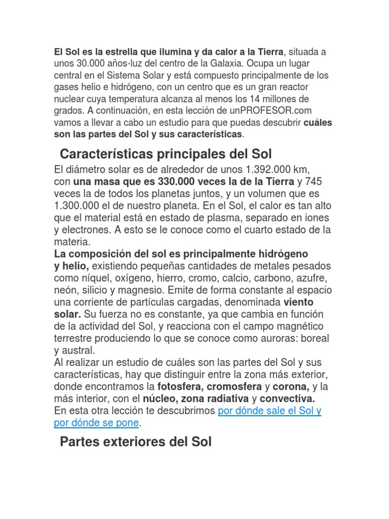 El Sol Es La Estrella Que Ilumina y Da Calor A La Tierra | PDF | Corona ...