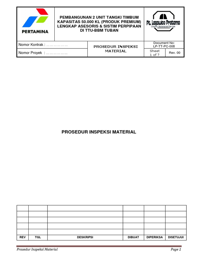 Prosedur Inspeksi Material r.1 | PDF