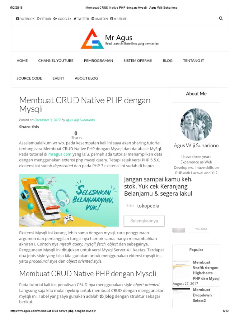 Membuat CRUD Native PHP Dengan Mysqli - Agus Wiji Suhariono | PDF