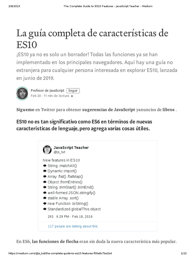 The Complete Guide To ES10 Features - JavaScript Teacher - Medium | PDF ...