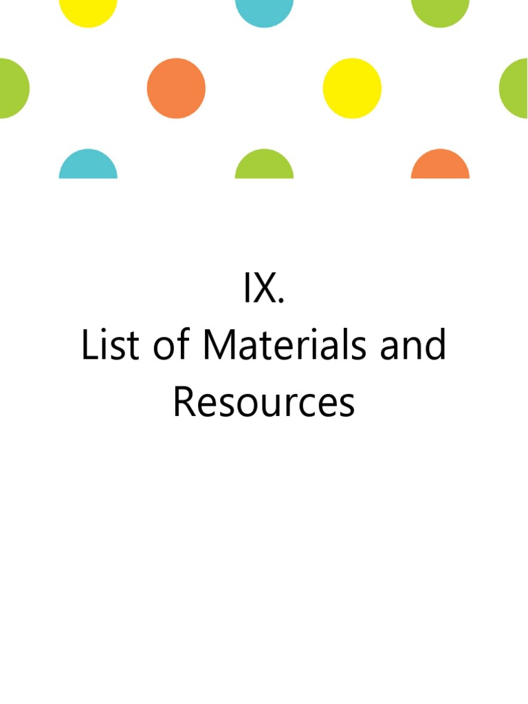 9 - List of Materials and Resources | PDF