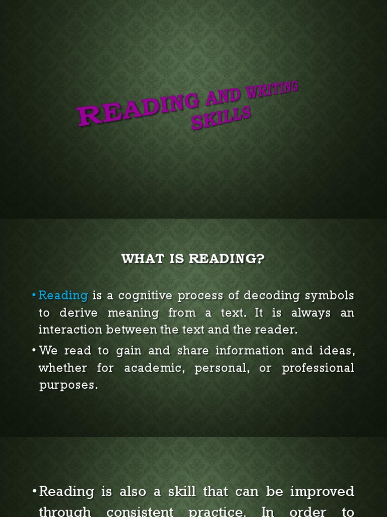 Reading and Writing Skills Lesson 1 | PDF | Speed Reading | Reading ...