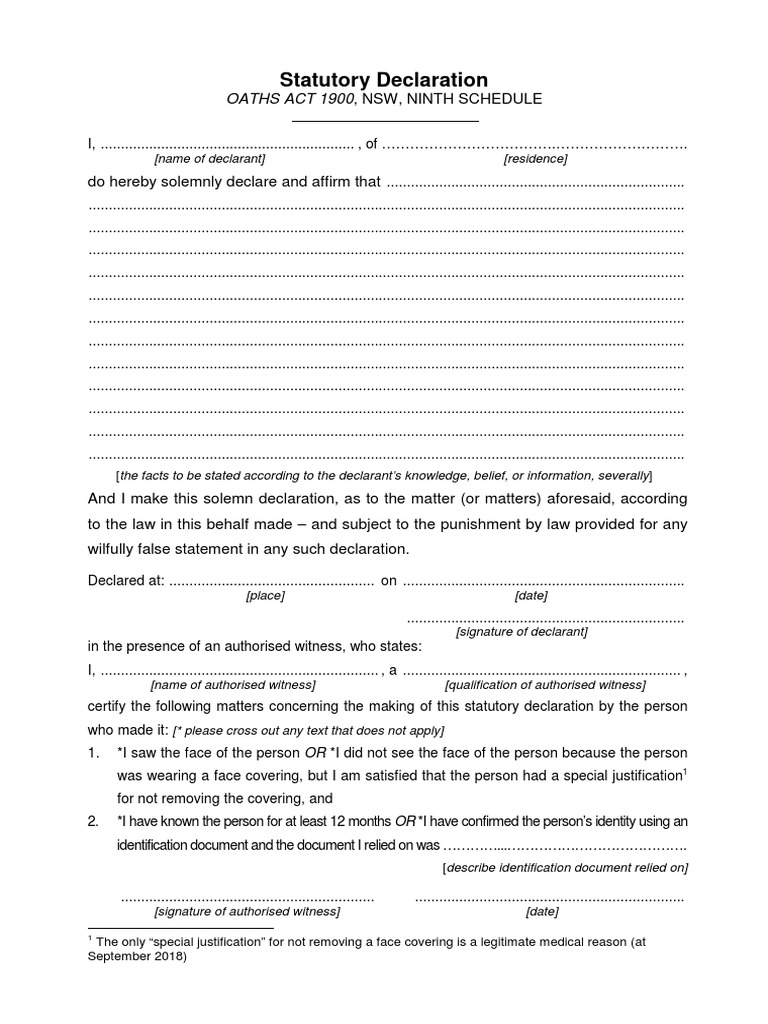 NSW Statutory Declaration | PDF | Witness | Virtue