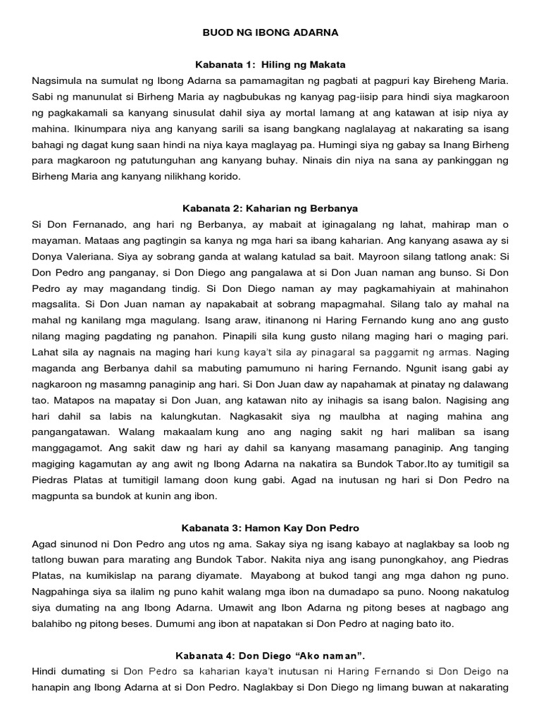 BUOD NG IBONG ADARNA Kabanata 1 Hiling N | PDF