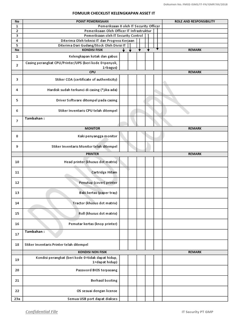 IsMS-Formulir Checklist Kelengkapan Barang IT | PDF