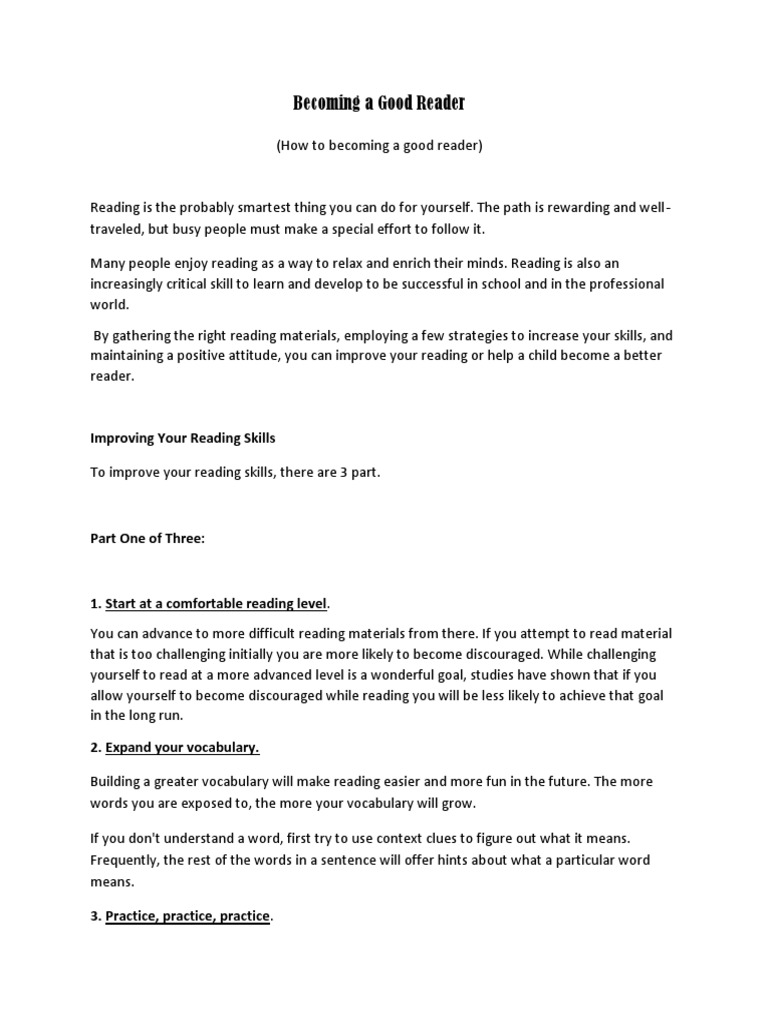 Becoming a Good Reader: A Three-Part Guide to Improving Reading Skills ...