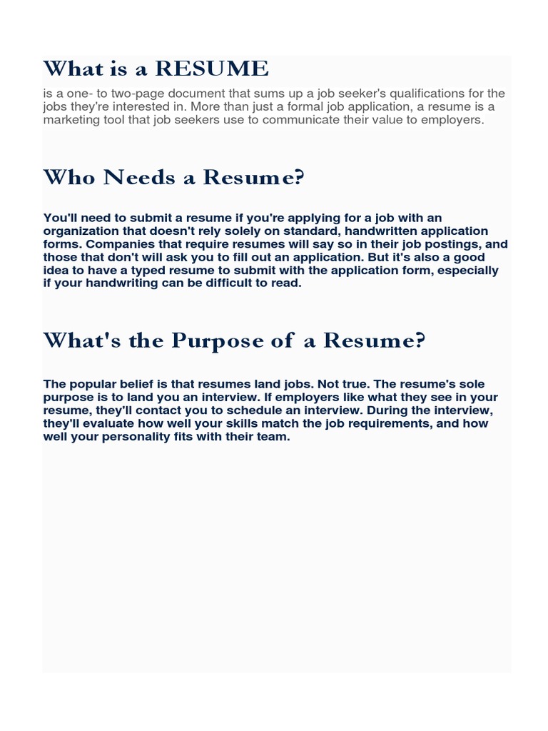 A Guide to Creating an Effective Resume: Purpose, Format, Content and ...