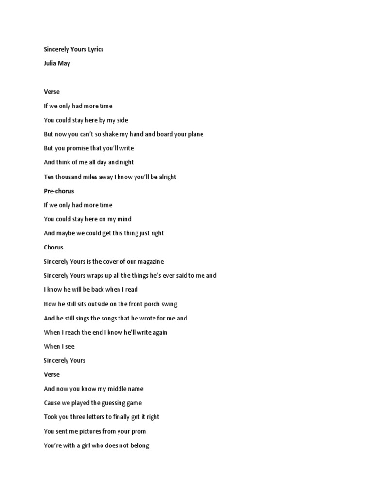 Sincerely Yours Lyrics | PDF | Song Structure | Songs