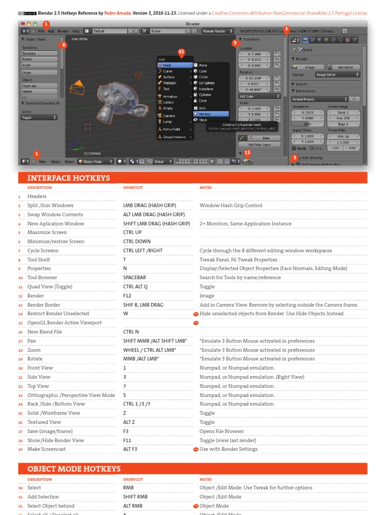 Blender 2.5 Hotkeys Reference Guide | PDF | Keyboard Shortcut | System ...